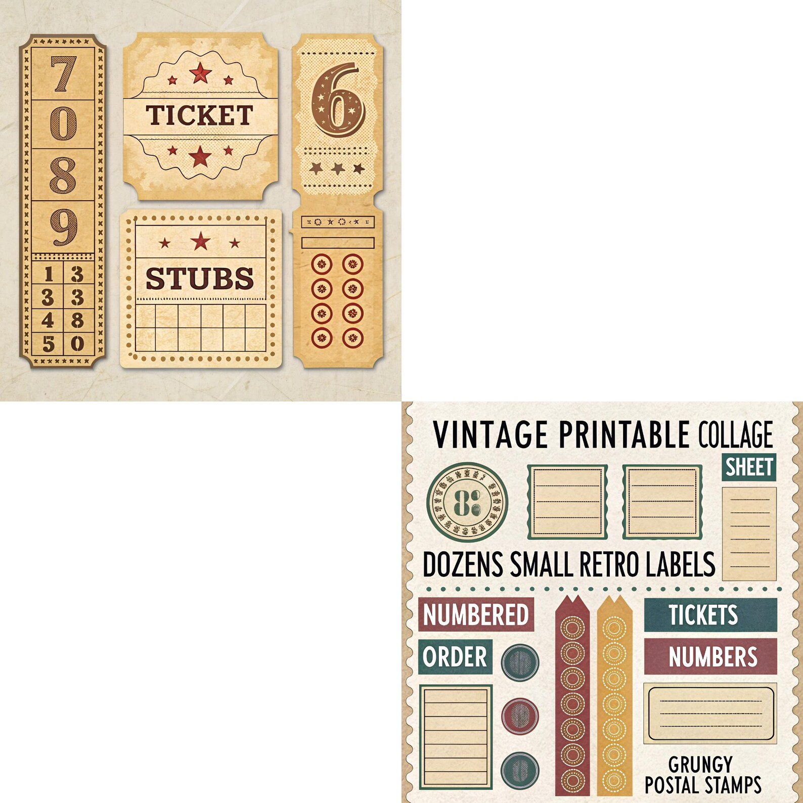 Vintage Ephemera Collage Sheets | Retro Junk Journal Printables | Aged ...