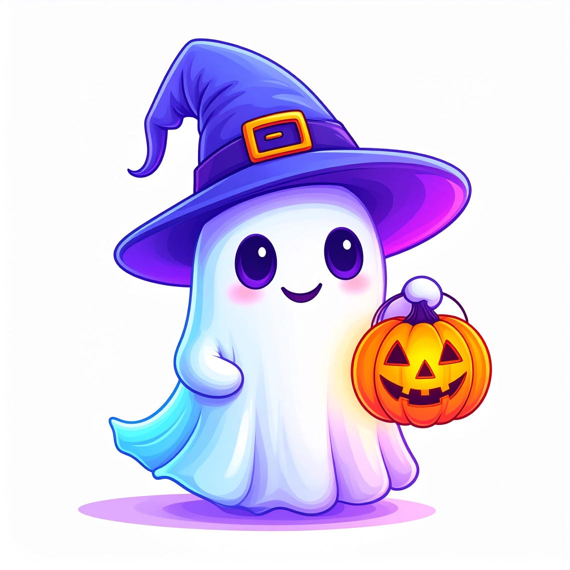 Cute Halloween Ghost Clipart Holding Pumpkin Lantern Kawaii Spooky ...