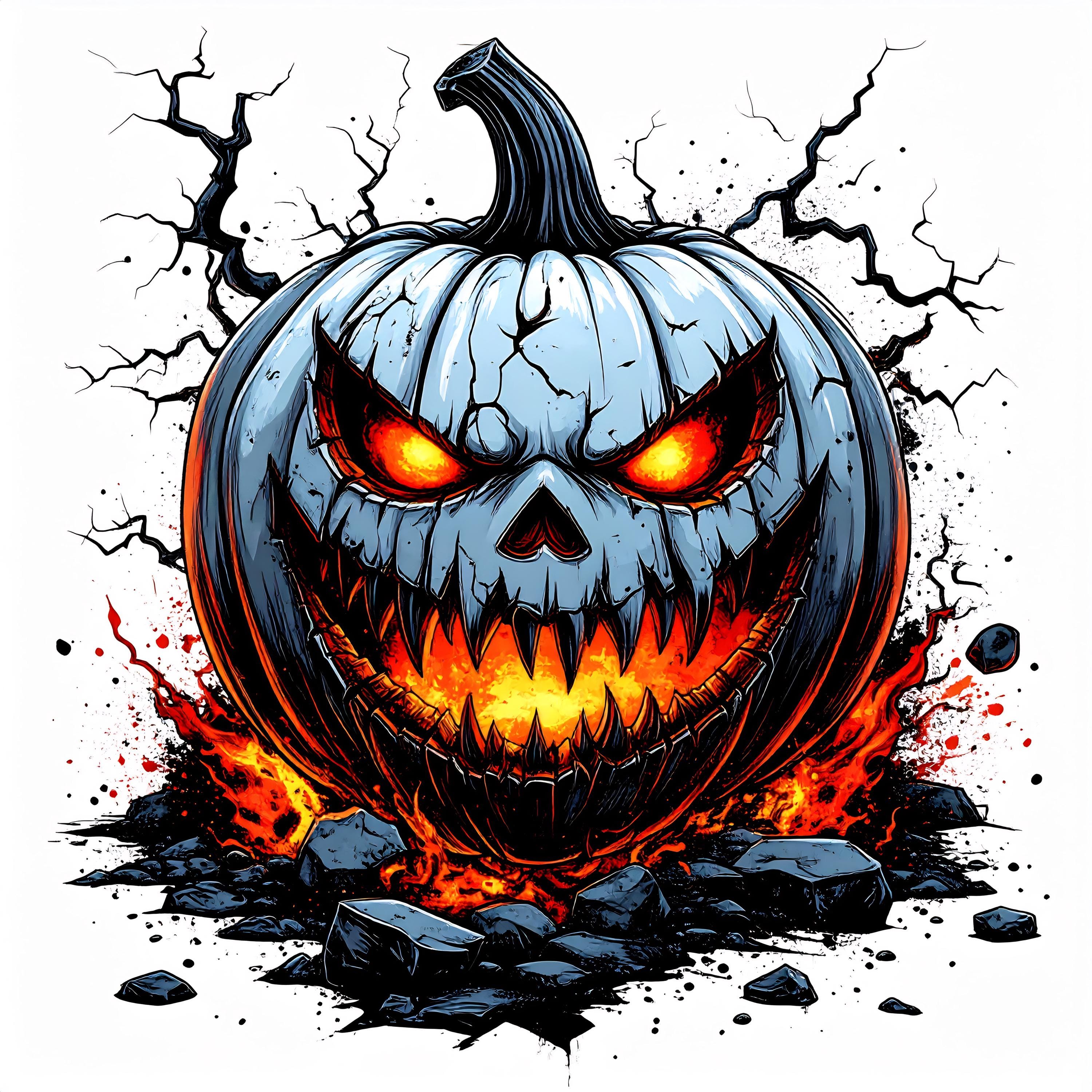 Creepy Monster Pumpkin Clipart With Glowing Eyes and Mouth Horror ...