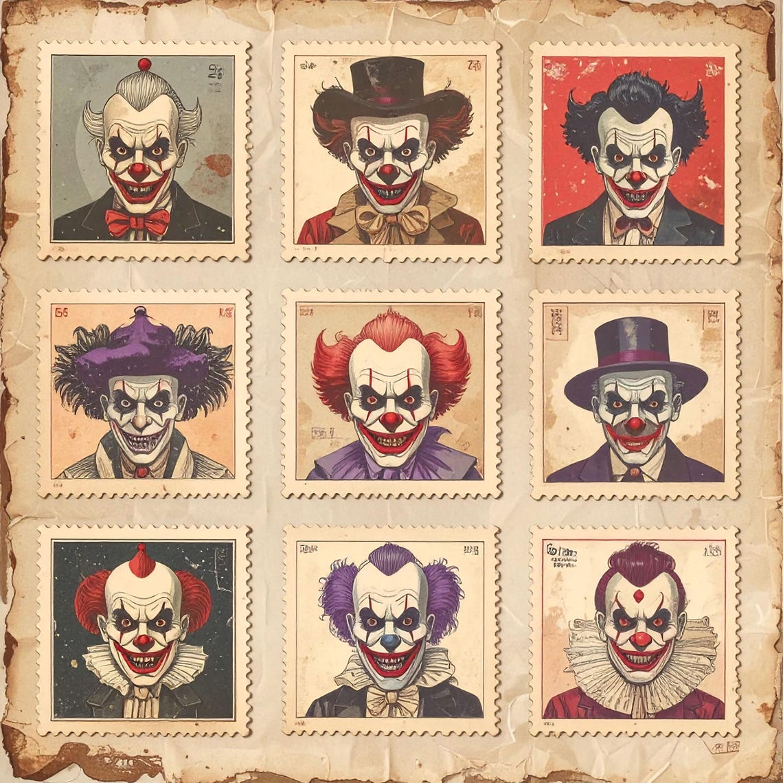 Vintage Joker Stamps Ephemera Sheet Bundle With 100+ Creepy Clown ...