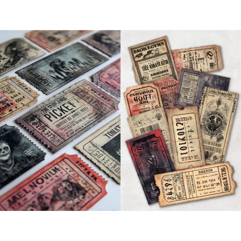 Vintage Halloween Movie Ticket Collage Sheet Printable Spooky Cinema ...
