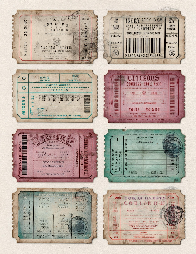 Vintage Train Ticket Ephemera Printable, Retro Travel Pass Collage ...