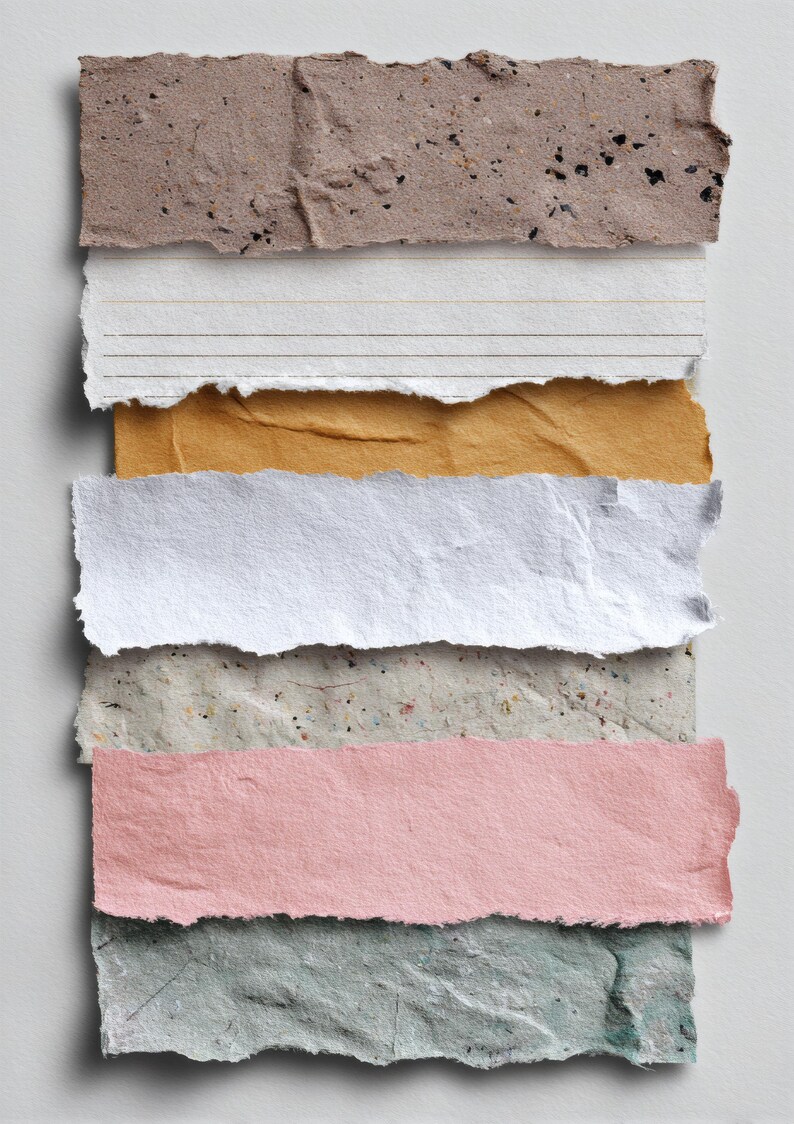 Academic Torn Paper Labels, Vintage Notebook Ephemera, Ripped Grid and ...