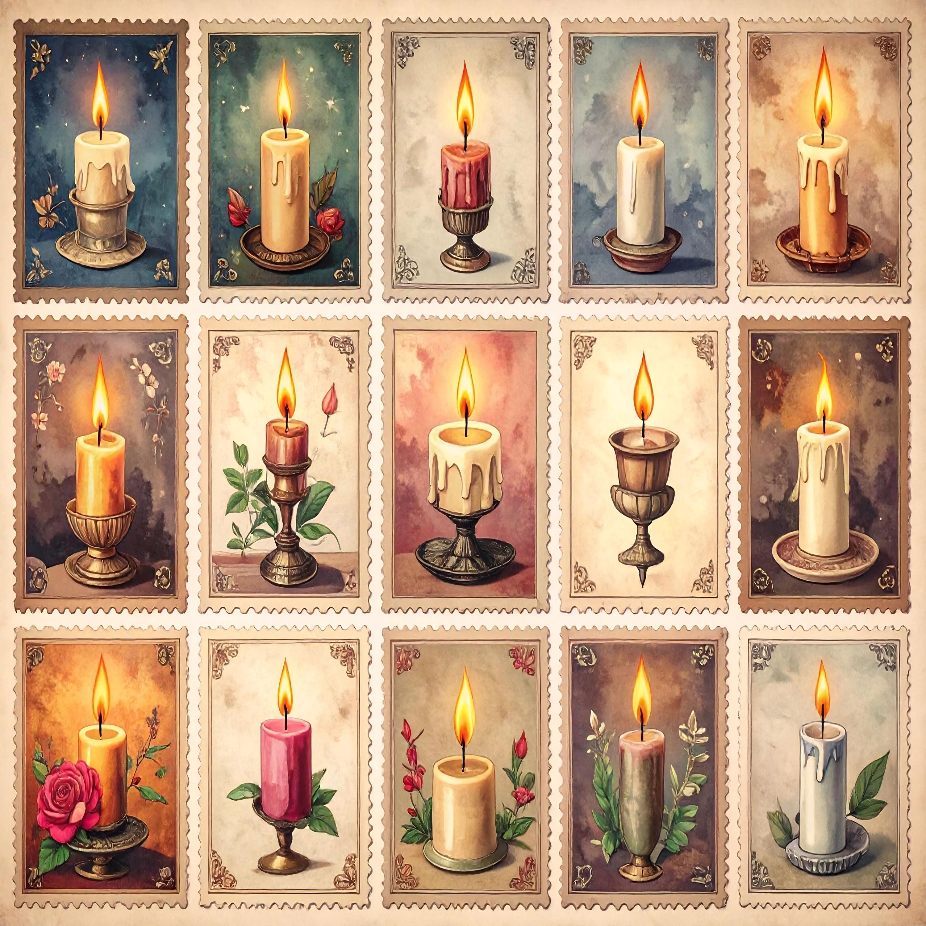 Candle Postage Stamp Collage Sheet Vintage Wax Candles Printable ...