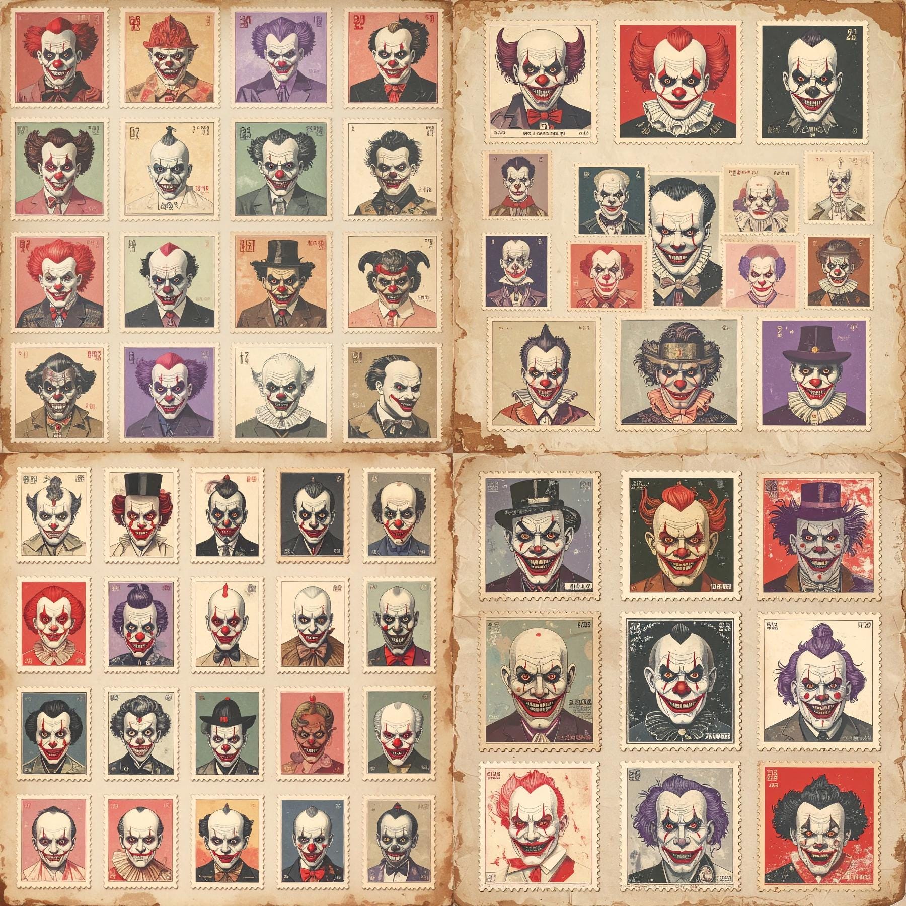 Vintage Joker Stamps Ephemera Sheet Bundle With 100+ Creepy Clown ...