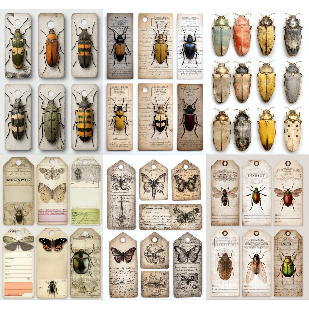Insect Pocket Labels Printable, Bug Journal Labels, Vintage Insect ...