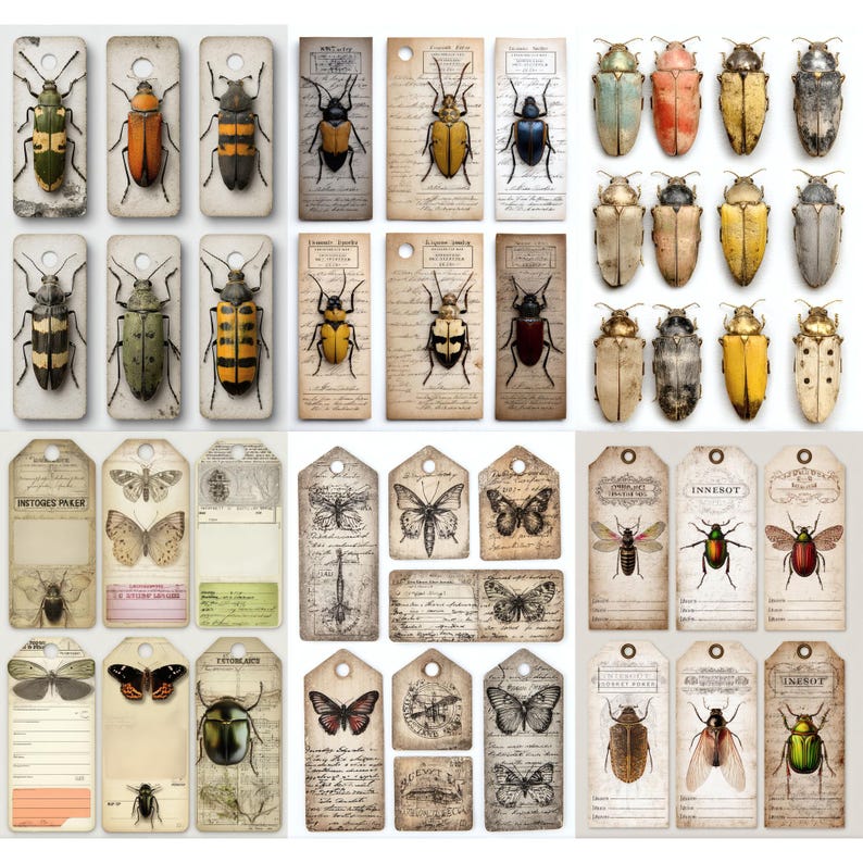 Insect Pocket Labels Printable, Bug Journal Labels, Vintage Insect ...