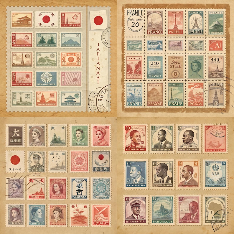 Vintage British Postage Stamp Ephemera, Printable Collage Paper, Stamps ...
