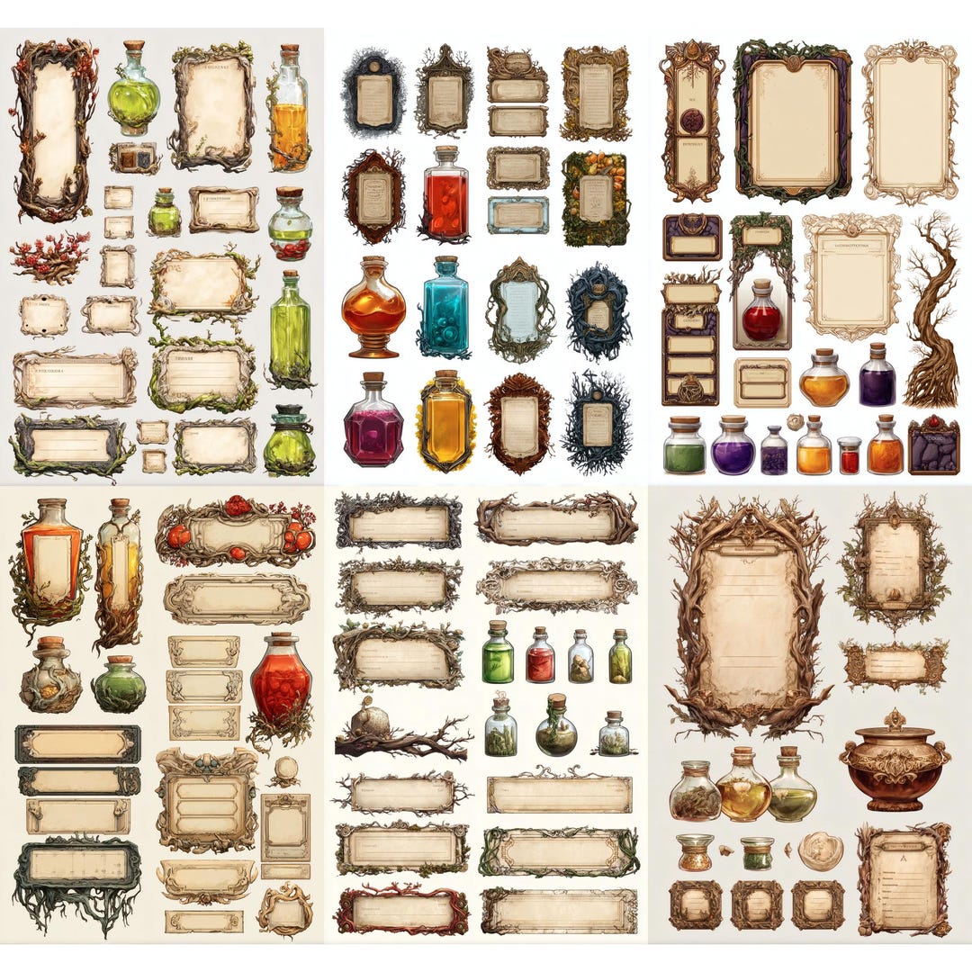 Witchy Junk Journal Elements, Potion Labels and Frames, Scrapbook ...
