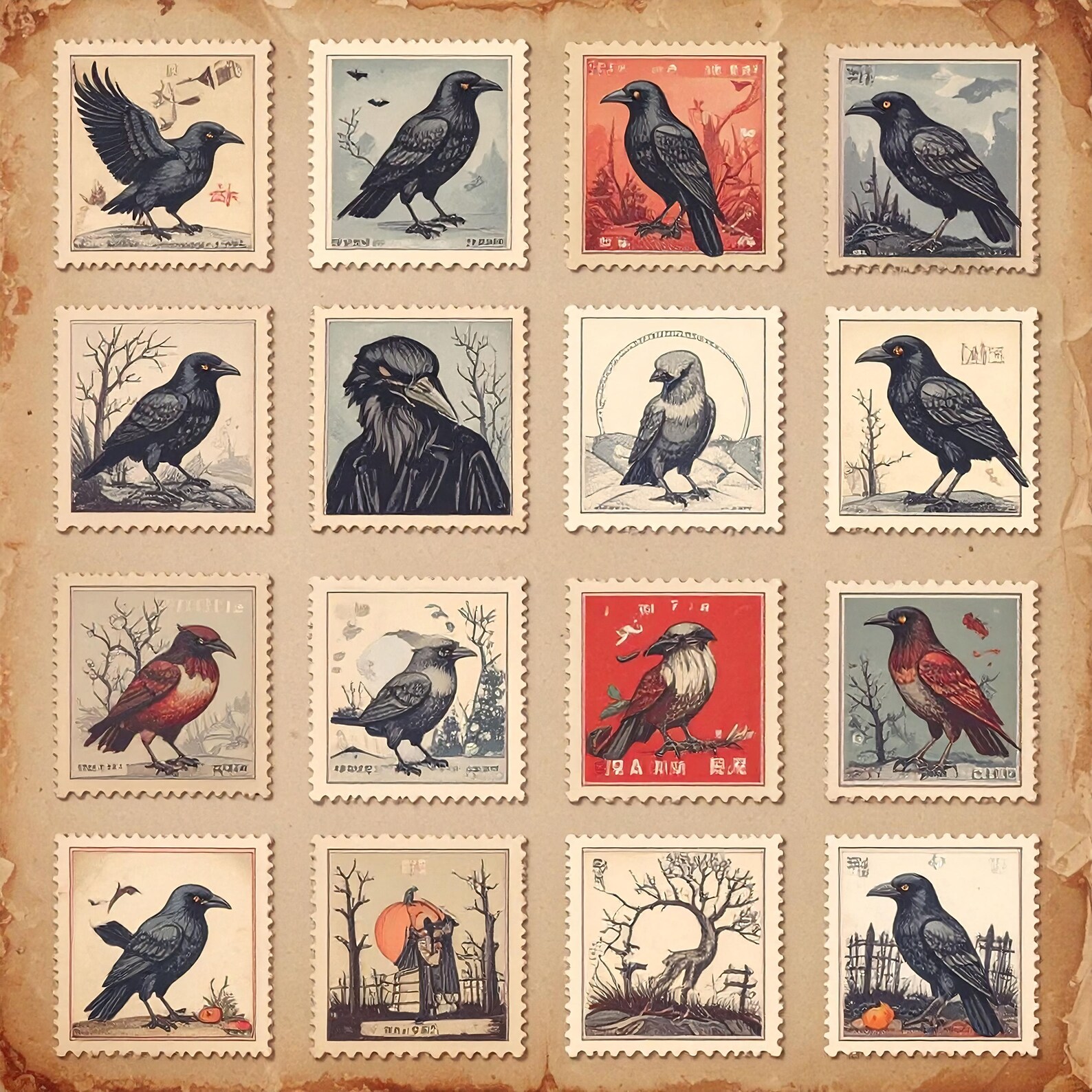 Vintage Crow Stamps Ephemera Sheet Bundle With 100+ Halloween Stamps ...