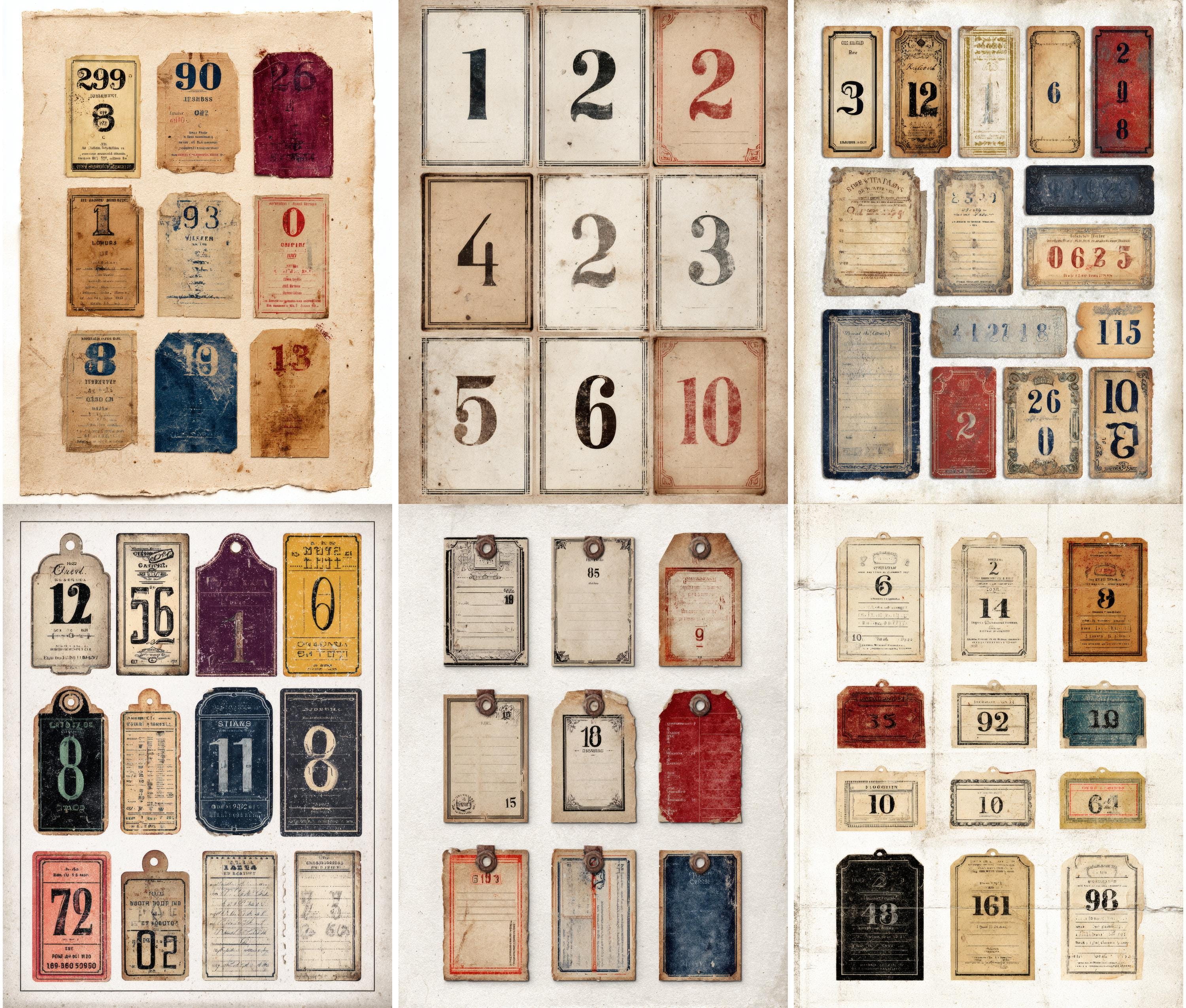 Printable Vintage Number Labels Ephemera, Junk Journal Tags and ...