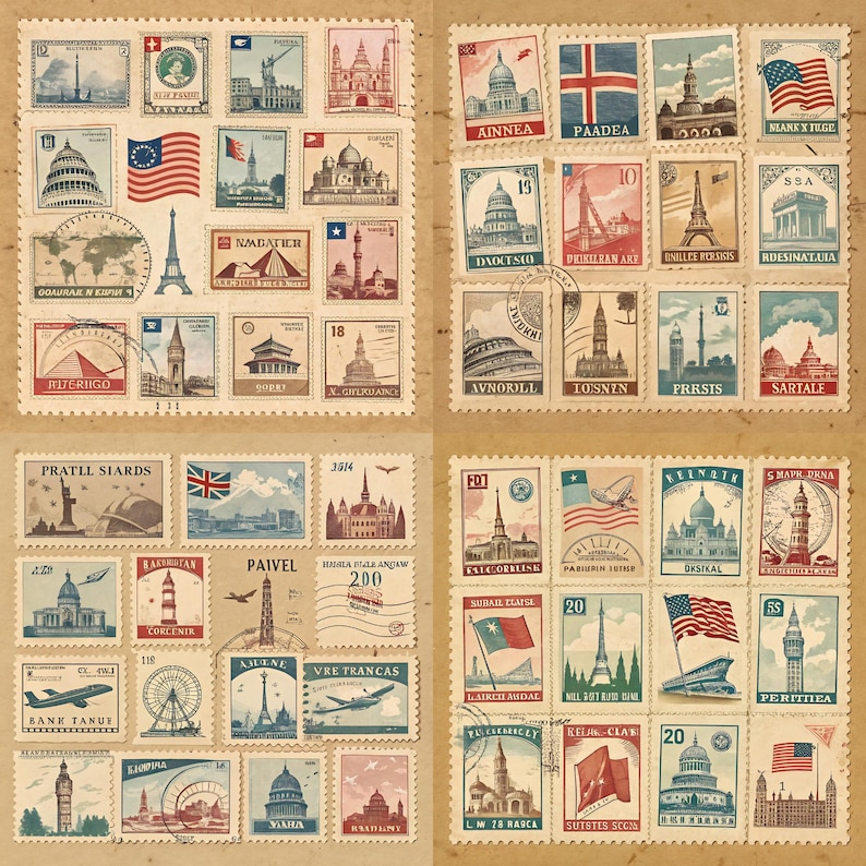 Vintage Travel Stamps, Printable Ephemera (12 Pages) - Etsy