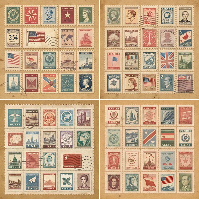 Vintage Postal Stamps | 200+ Printable Postage Stamps | Junk Journal ...