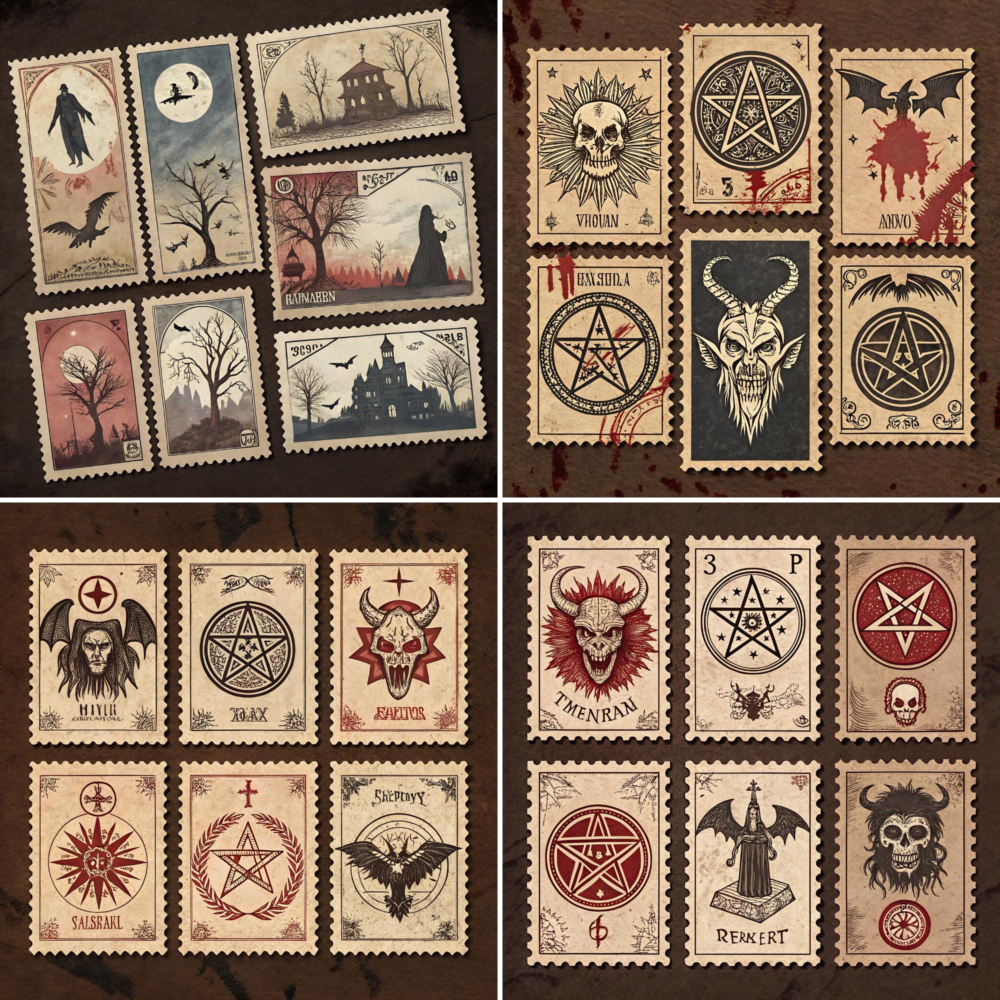 Vintage Horror Stamp Collage Sheets, Occult Sigils & Runes, Vintage ...