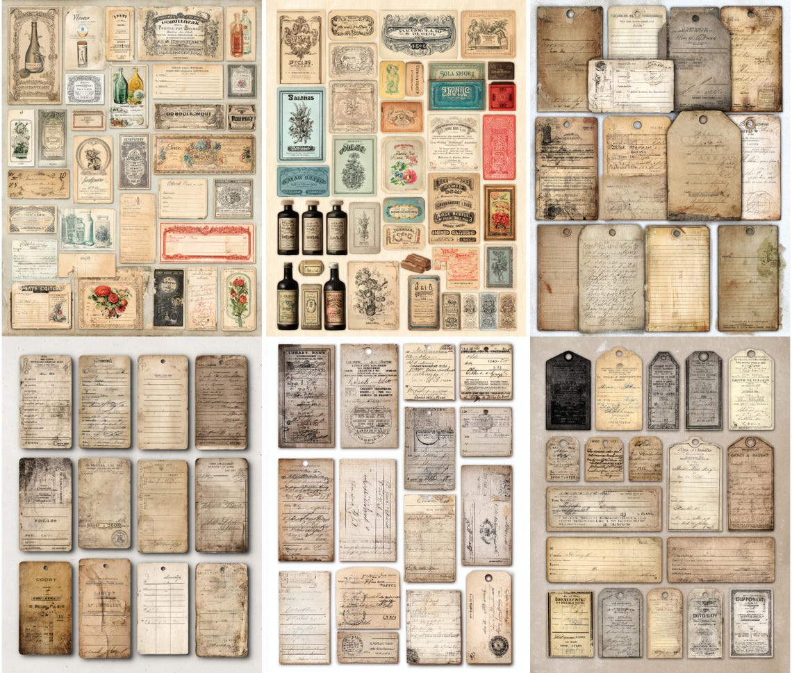 Vintage Library & Catalog Card Ephemera Printable, Aged Paper Collage ...