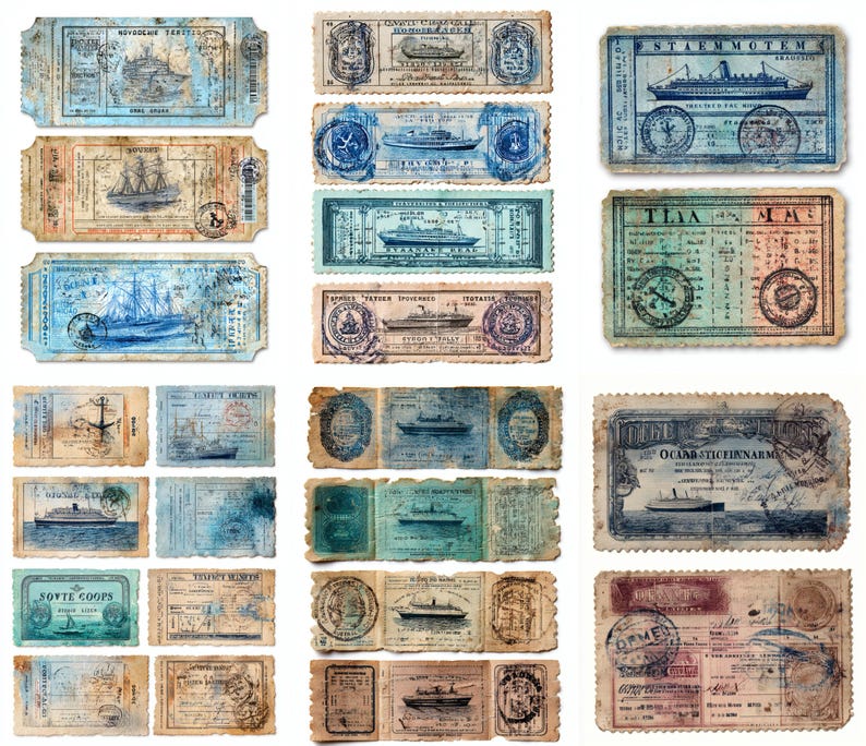 148 Steamship Travel Vouchers, Ocean Liner Ticket Junk Journal Kit ...