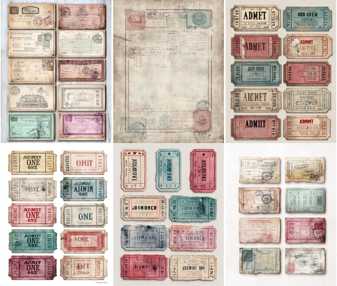 Vintage Ephemera Printable Tickets, Raffle and Transport Stubs Collage ...