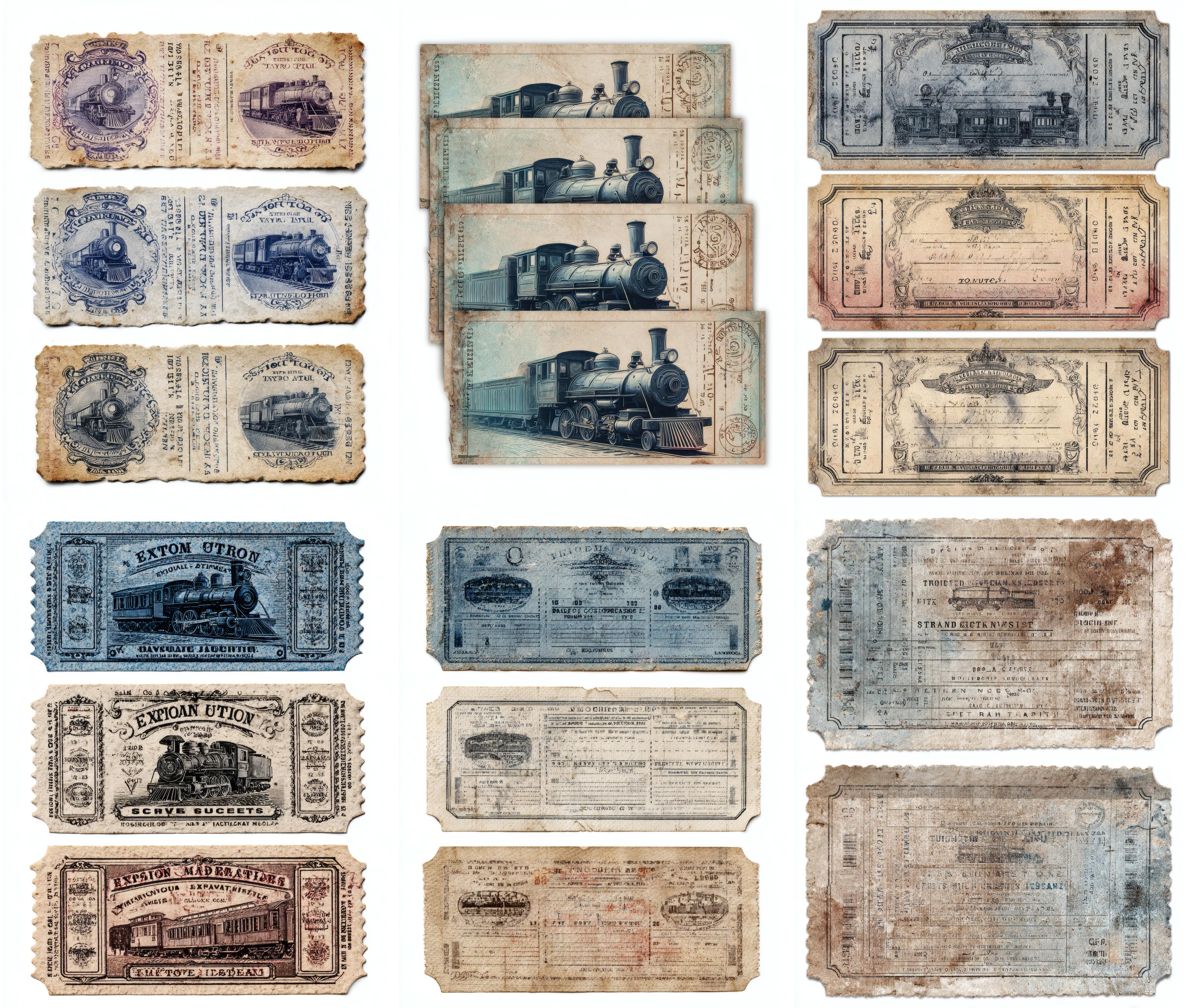 Steam Train and Railway Tickets Printable Ephemera, Retro Excursion ...