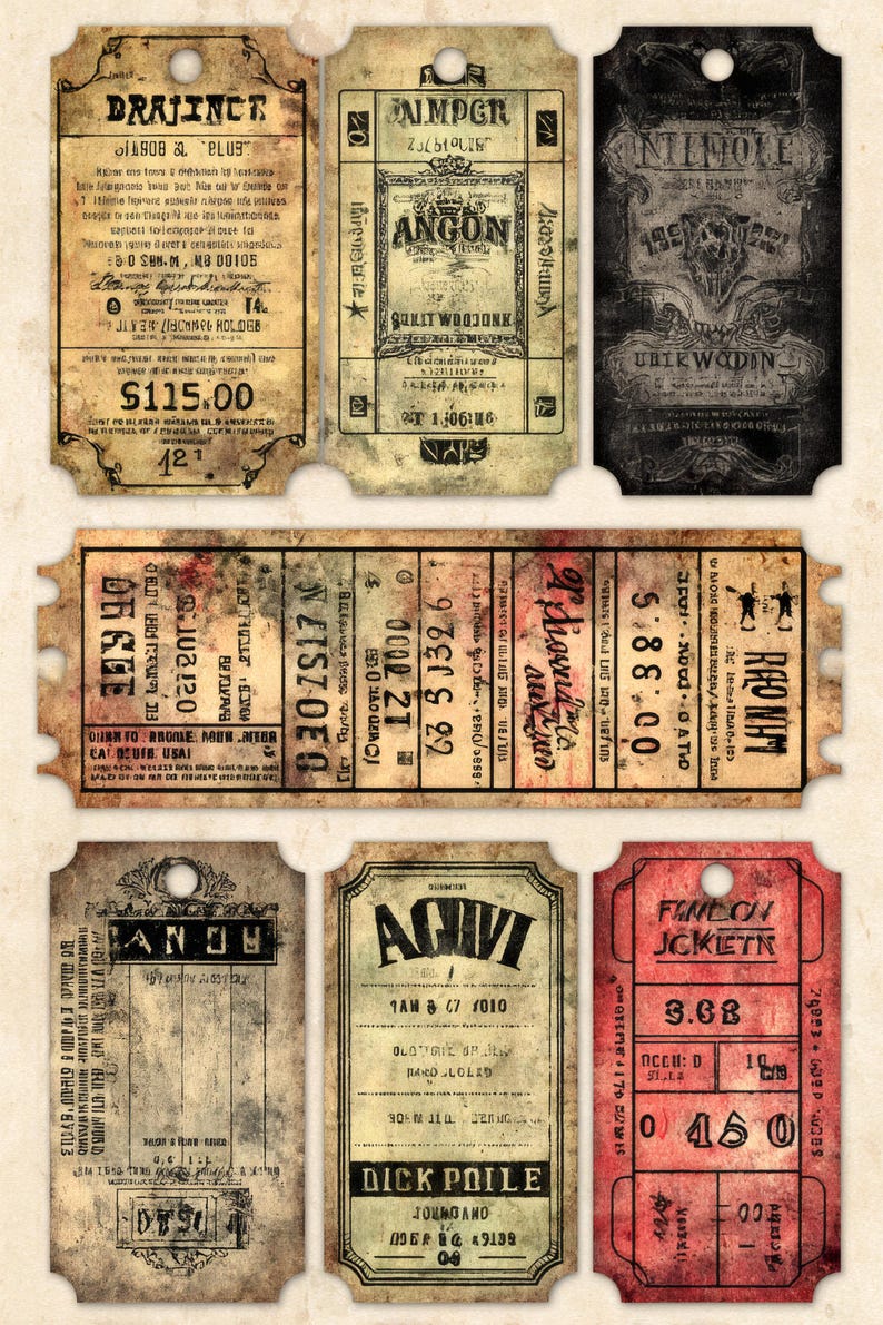 Vintage Halloween Movie Ticket Collage Sheet Printable Spooky Cinema ...