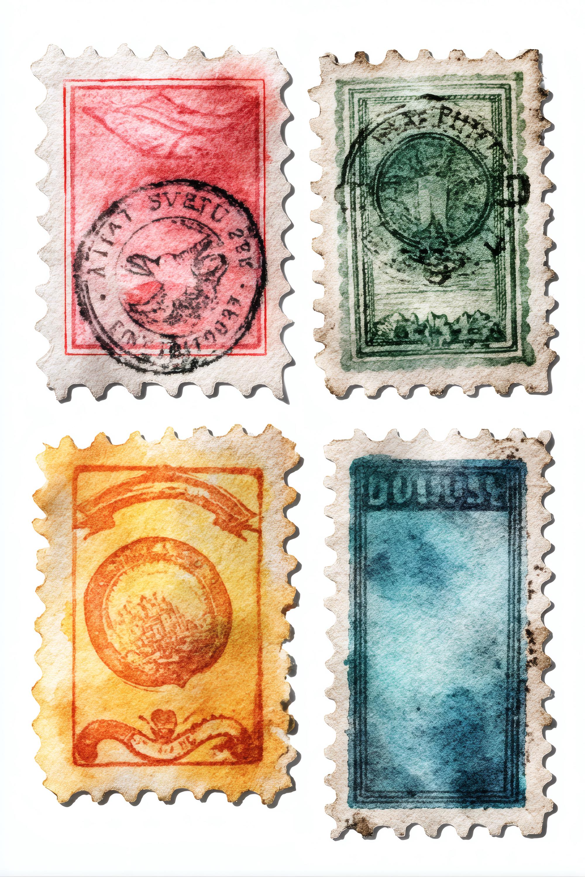 48 Watercolor Empty Postage Stamp Clipart Bundle Vintage Stamp Frames ...