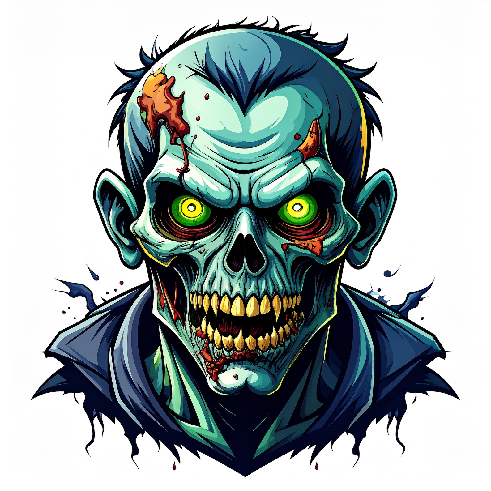 Zombie Head Clipart Bundle Scary Green Zombie Face Illustrations Horror ...