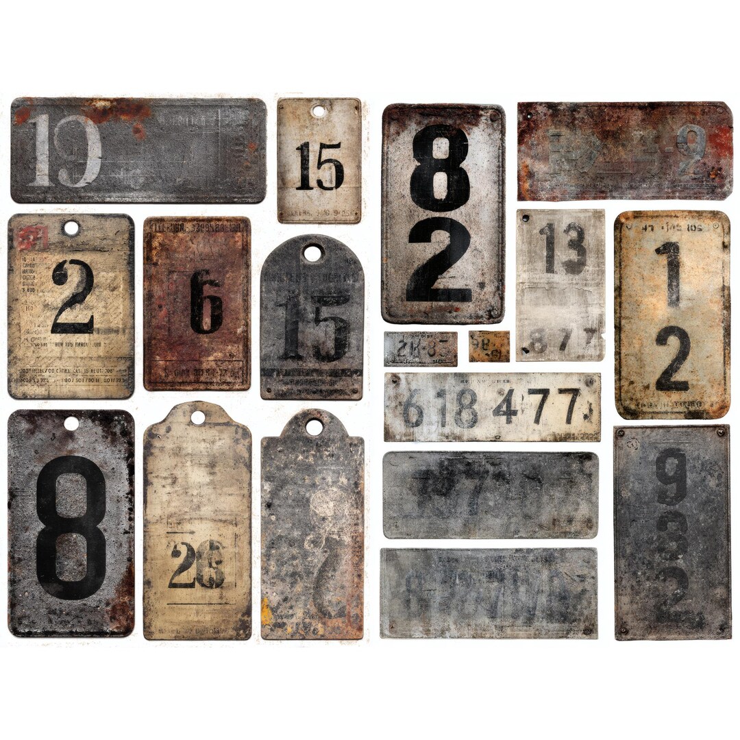 Printable Grunge Number Tags Collage Sheet Industrial Ephemera ...