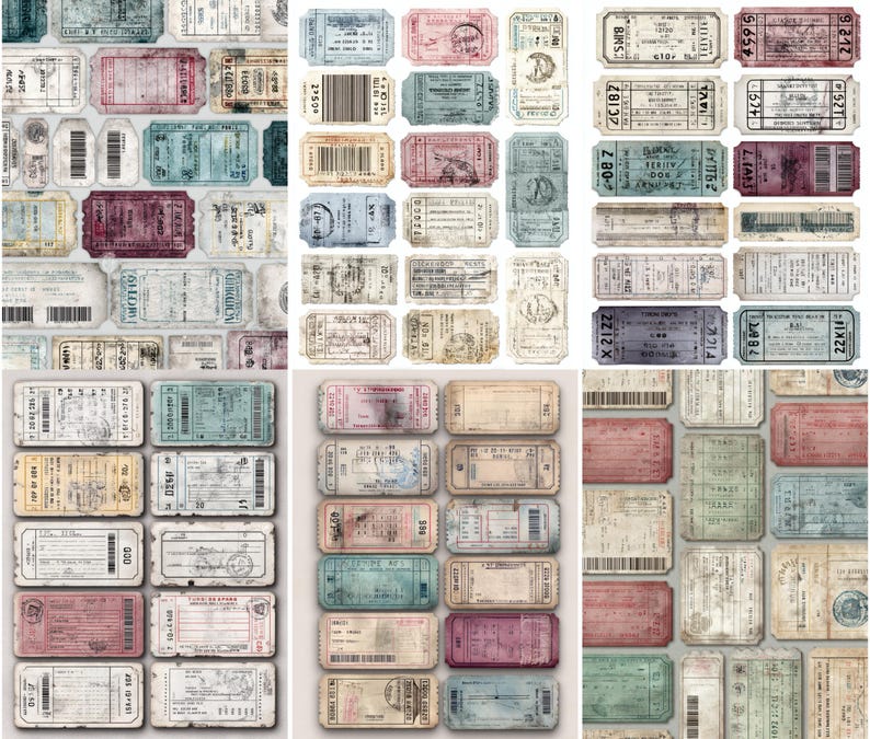 Vintage Train Ticket Ephemera Printable, Retro Travel Pass Collage ...