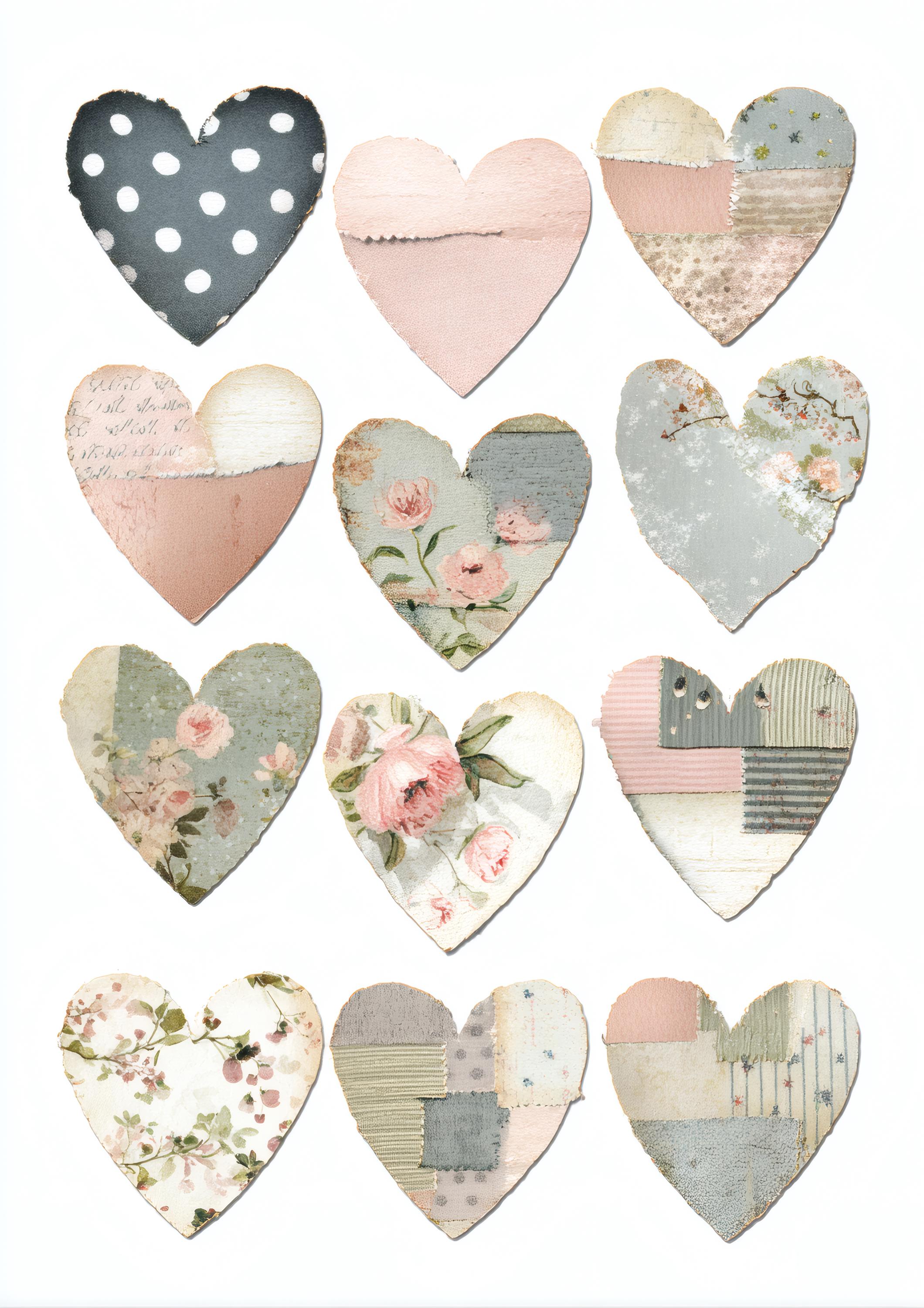 Patchwork Heart Labels Printable, Valentine Junk Journal Ephemera ...