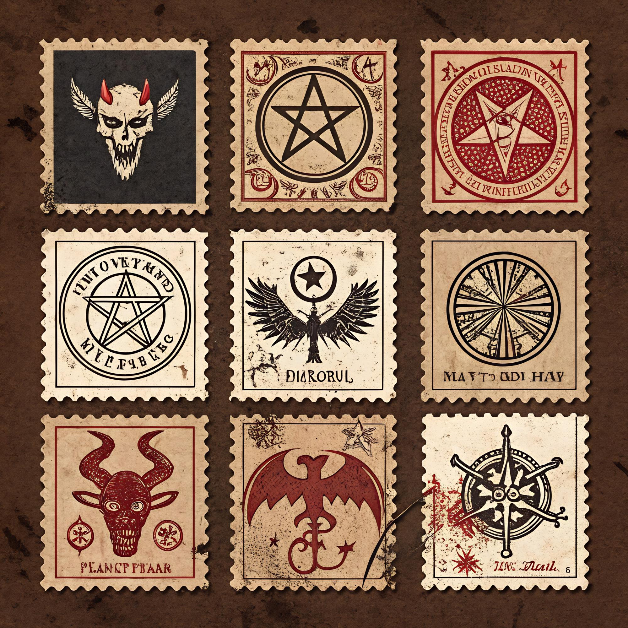 Vintage Horror Stamp Collage Sheets, Occult Sigils & Runes, Vintage ...