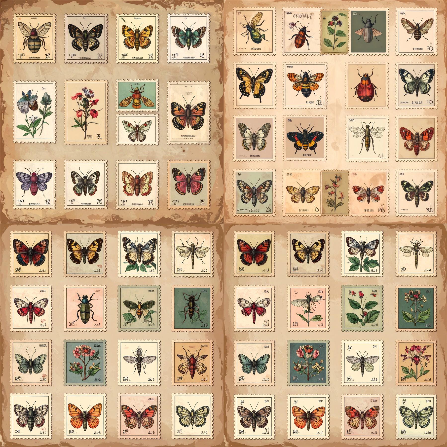 Vintage Butterfly & Insect Stamp Collage Sheets, Printable Ephemera ...