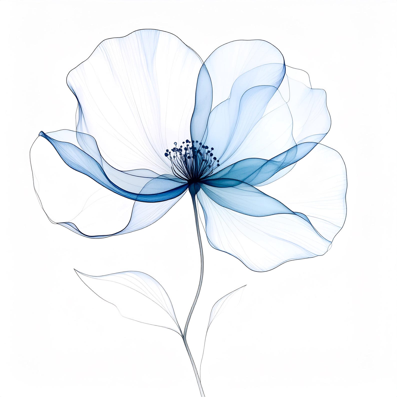 Minimal Flower Wall Art Sky Blue Watercolor Floral Print Set Pastel ...