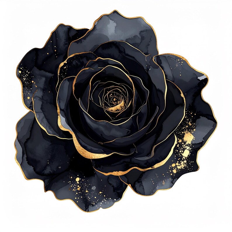 12 Black and Gold Rose Clipart Luxury Floral Art for Wedding ...