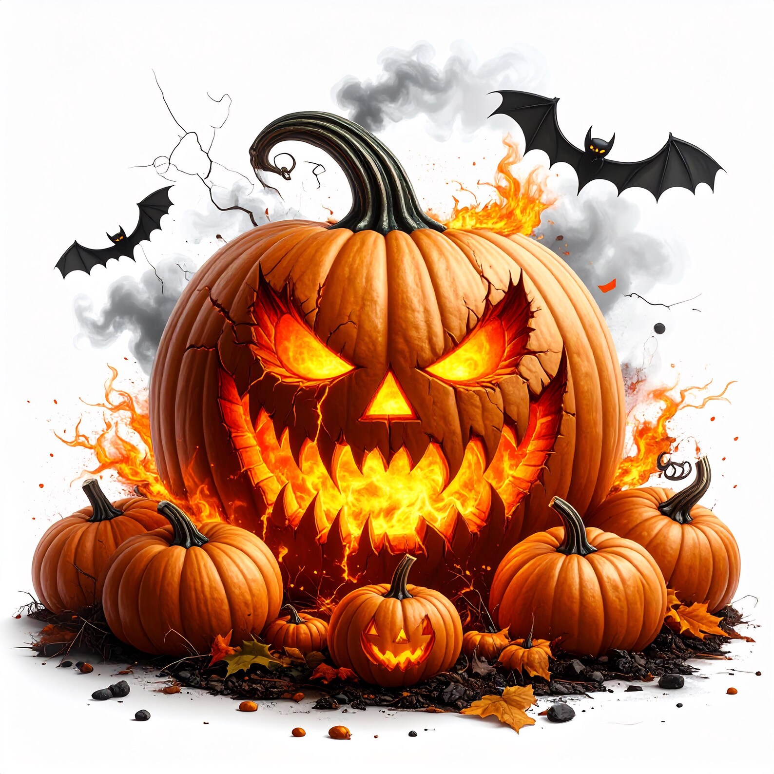 Evil Pumpkin Monster Clipart With Glowing Cracks and Molten Lava Creepy ...