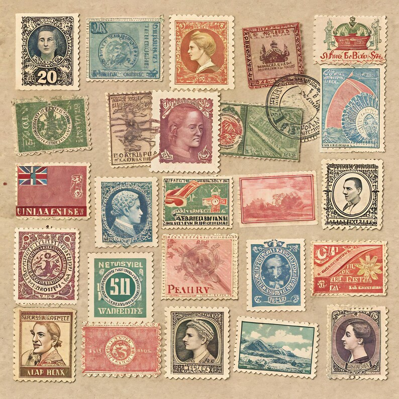 Vintage Postal Stamps | 200+ Printable Postage Stamps | Junk Journal ...