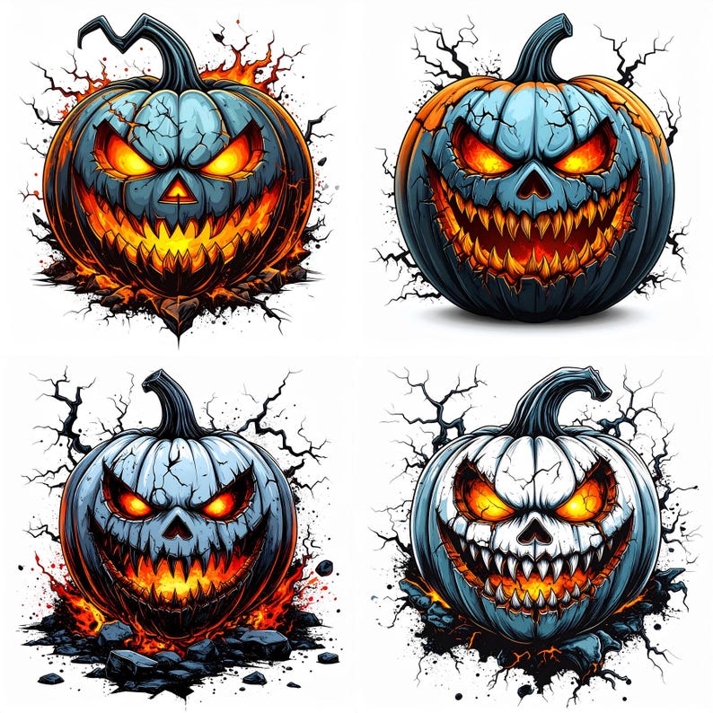 Creepy Monster Pumpkin Clipart With Glowing Eyes and Mouth Horror ...