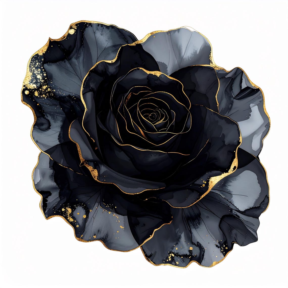 12 Black and Gold Rose Clipart Luxury Floral Art for Wedding ...