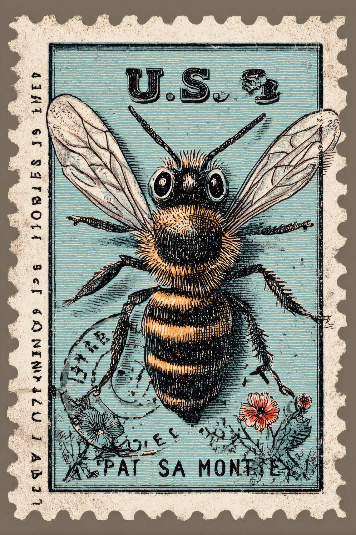 12 Vintage Bee Postage Stamps Honeycomb Ephemera Collection Retro Bee ...