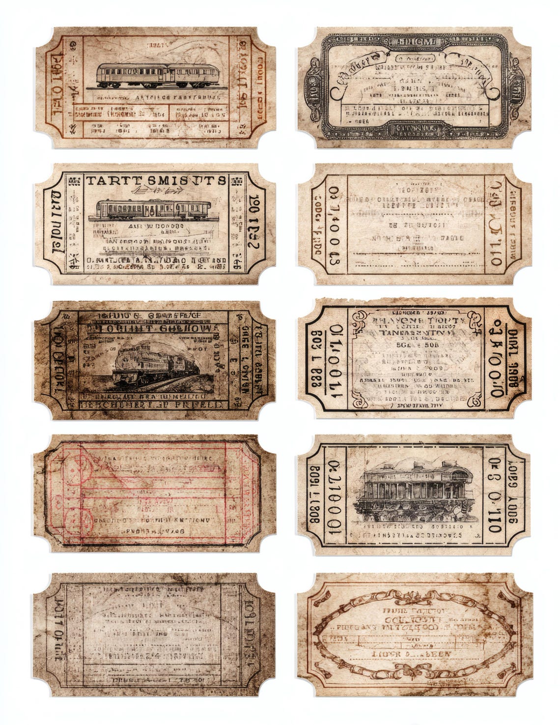 Vintage Train Ticket Stubs Ephemera, Railway Tickets Collage Sheet ...