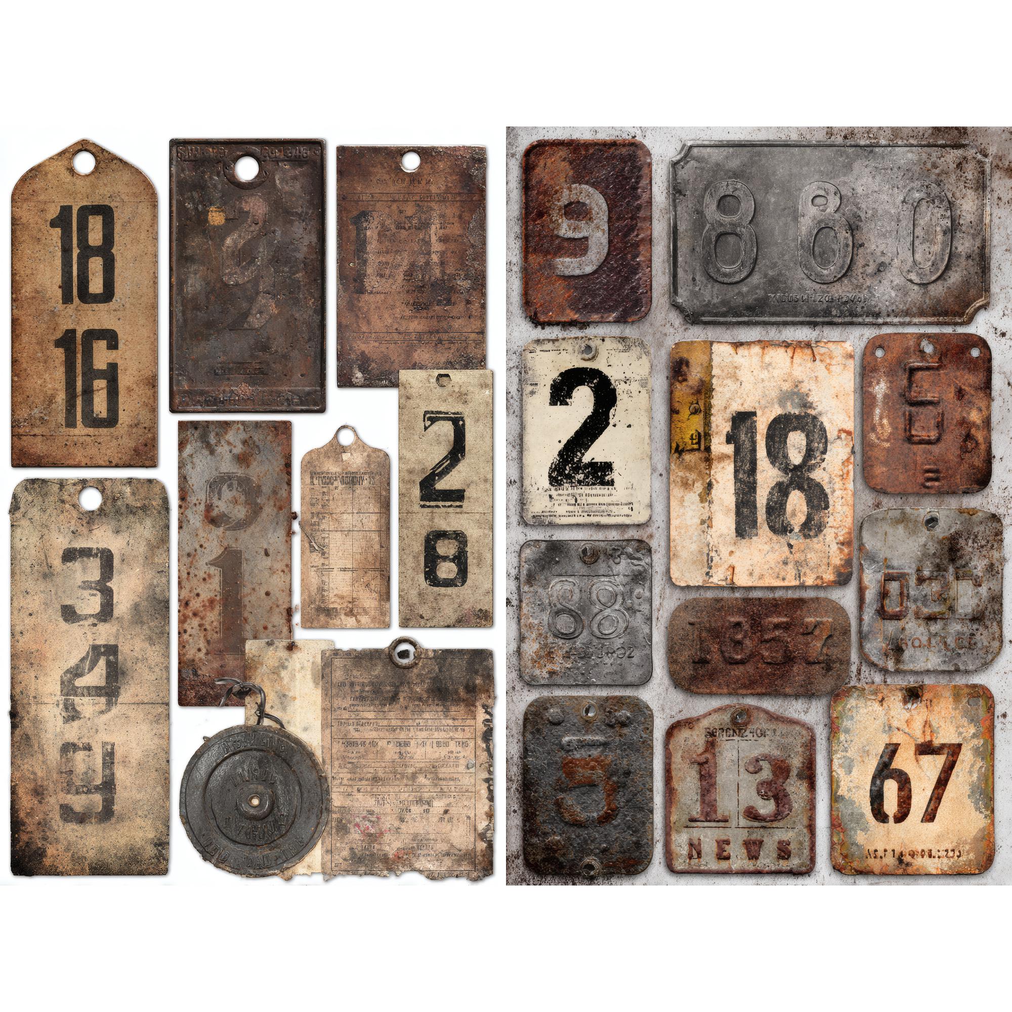 Printable Grunge Number Tags Collage Sheet Industrial Ephemera ...
