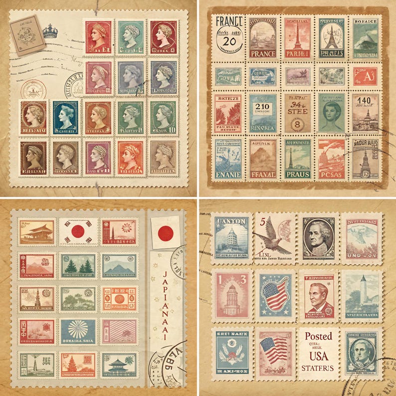 Vintage British Postage Stamp Ephemera, Printable Collage Paper, Stamps ...