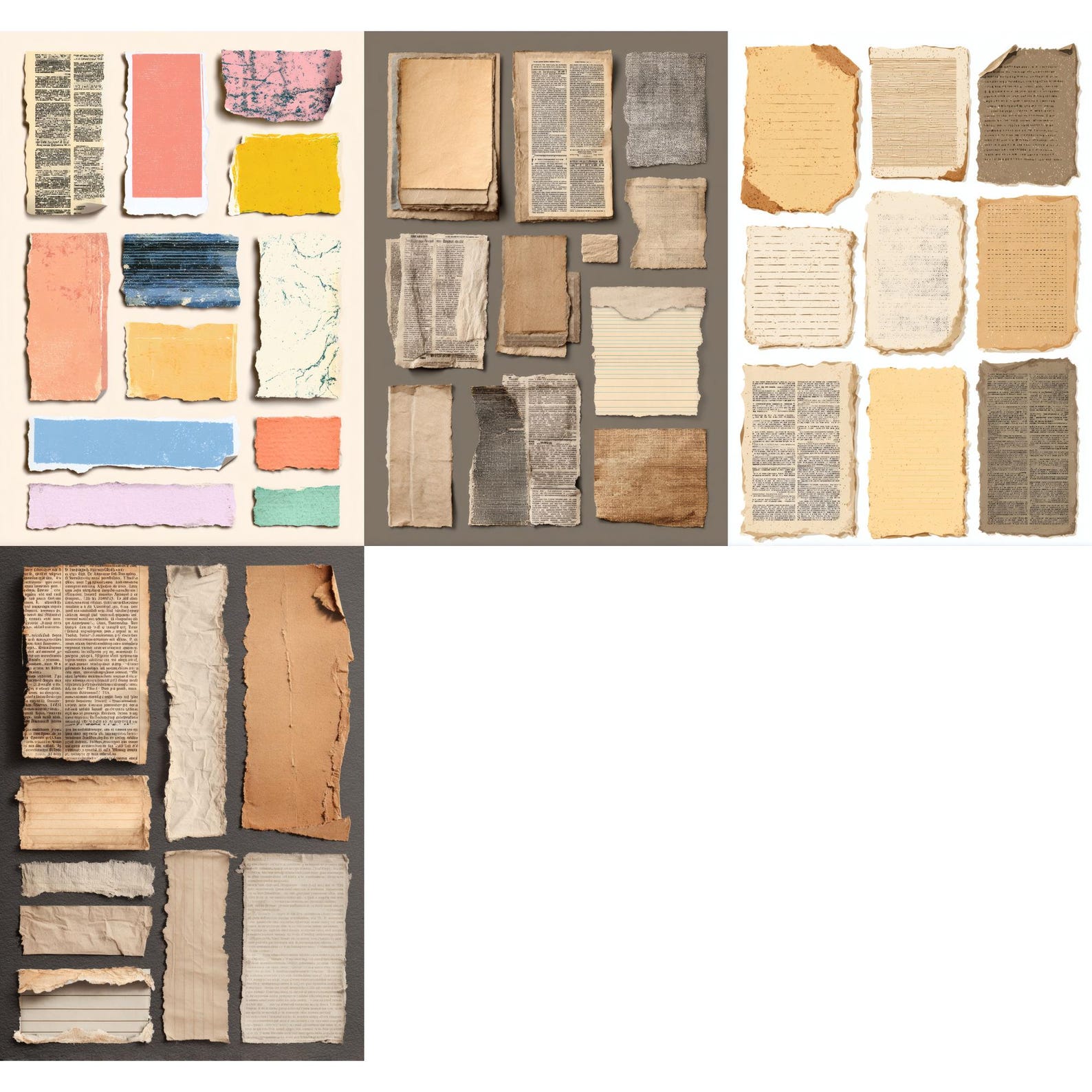 Torn Paper Junk Journal Pieces, Vintage Newspaper Scraps, Retro ...