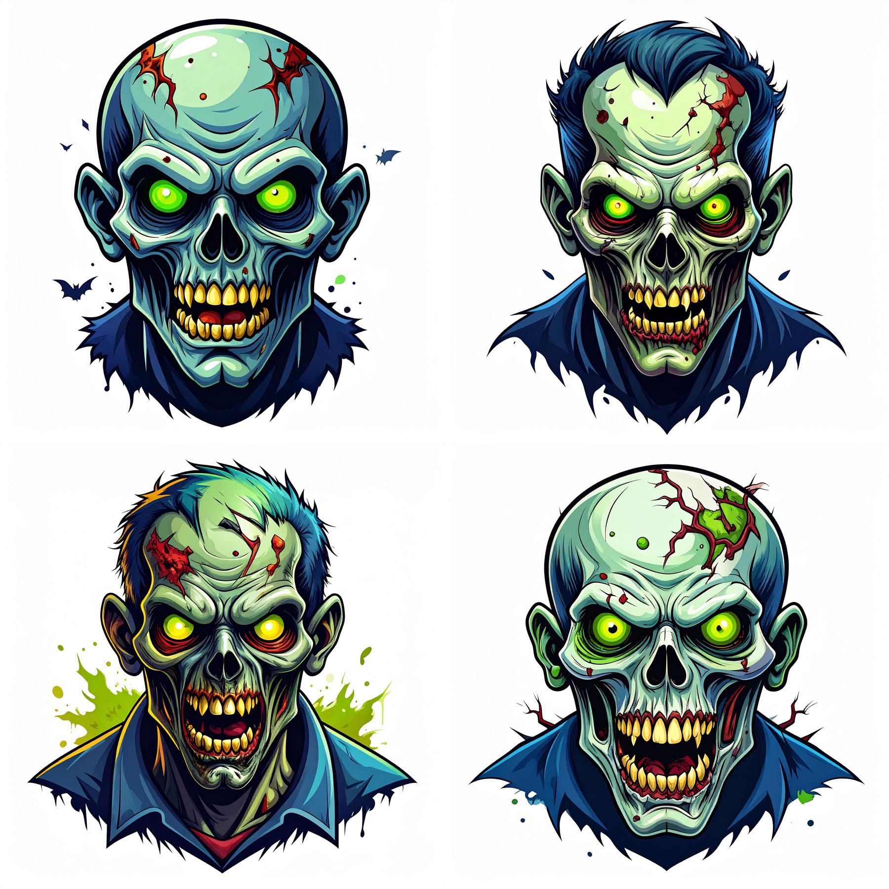 Zombie Head Clipart Bundle Scary Green Zombie Face Illustrations Horror ...