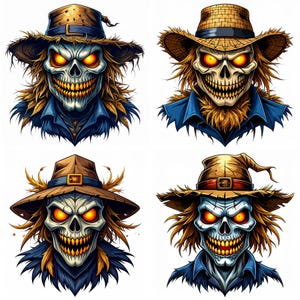 Scary Scarecrow Face Clipart Creepy Halloween Straw Man Horror Pumpkin ...