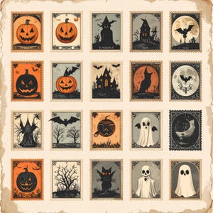 Halloween Stamp Collage Sheet Printable Spooky Vintage Ephemera for ...