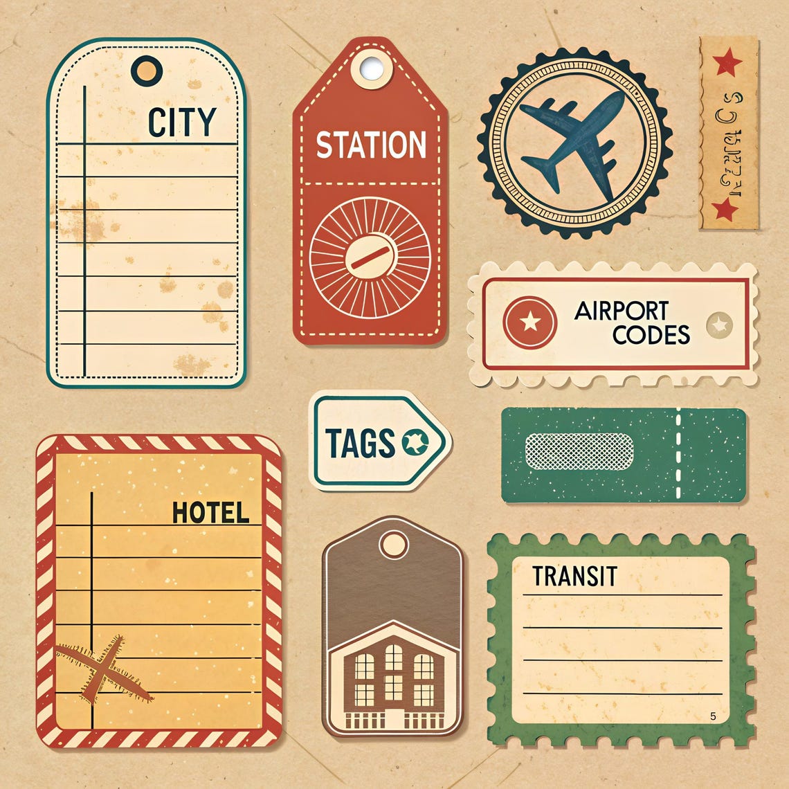 Vintage Travel Labels Printable | 90+ Retro Ephemera Stickers | Junk ...