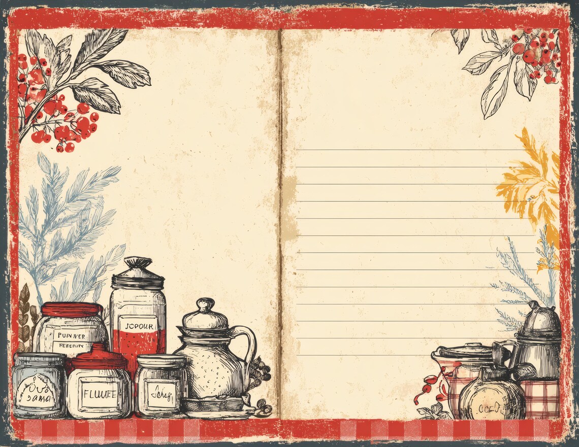 Rustic Pantry Junk Journal Page With Illustrated Labels Flour Sugar ...