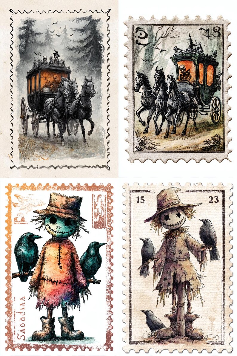 Halloween Postage Stamp Clipart Bundle Vintage Spooky Ephemera Ghost ...