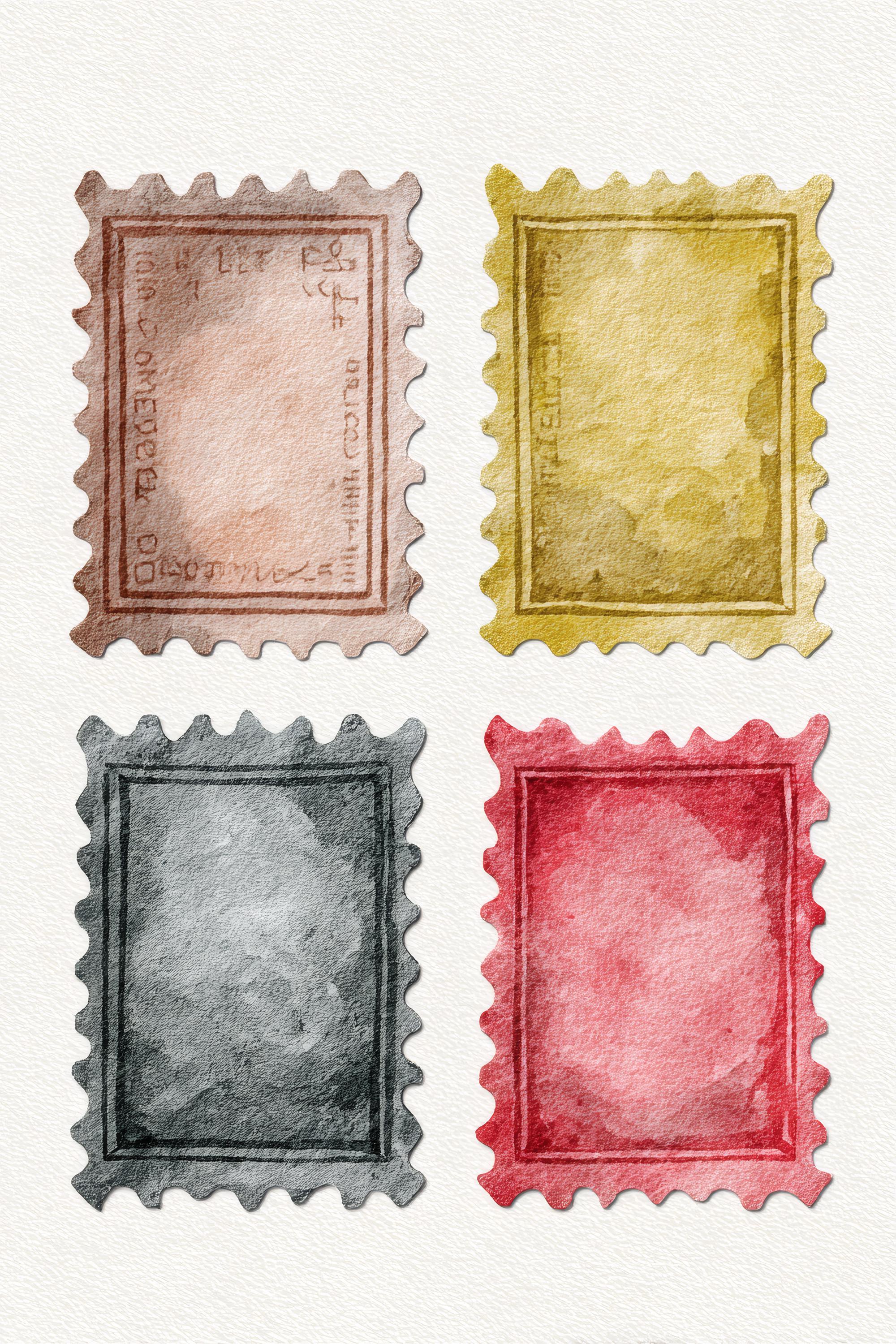 48 Watercolor Empty Postage Stamp Clipart Bundle Vintage Stamp Frames ...
