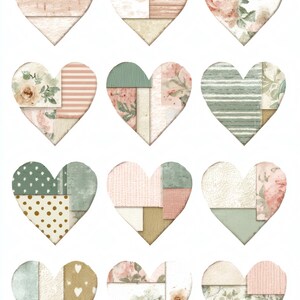 Patchwork Heart Labels Printable, Valentine Junk Journal Ephemera ...
