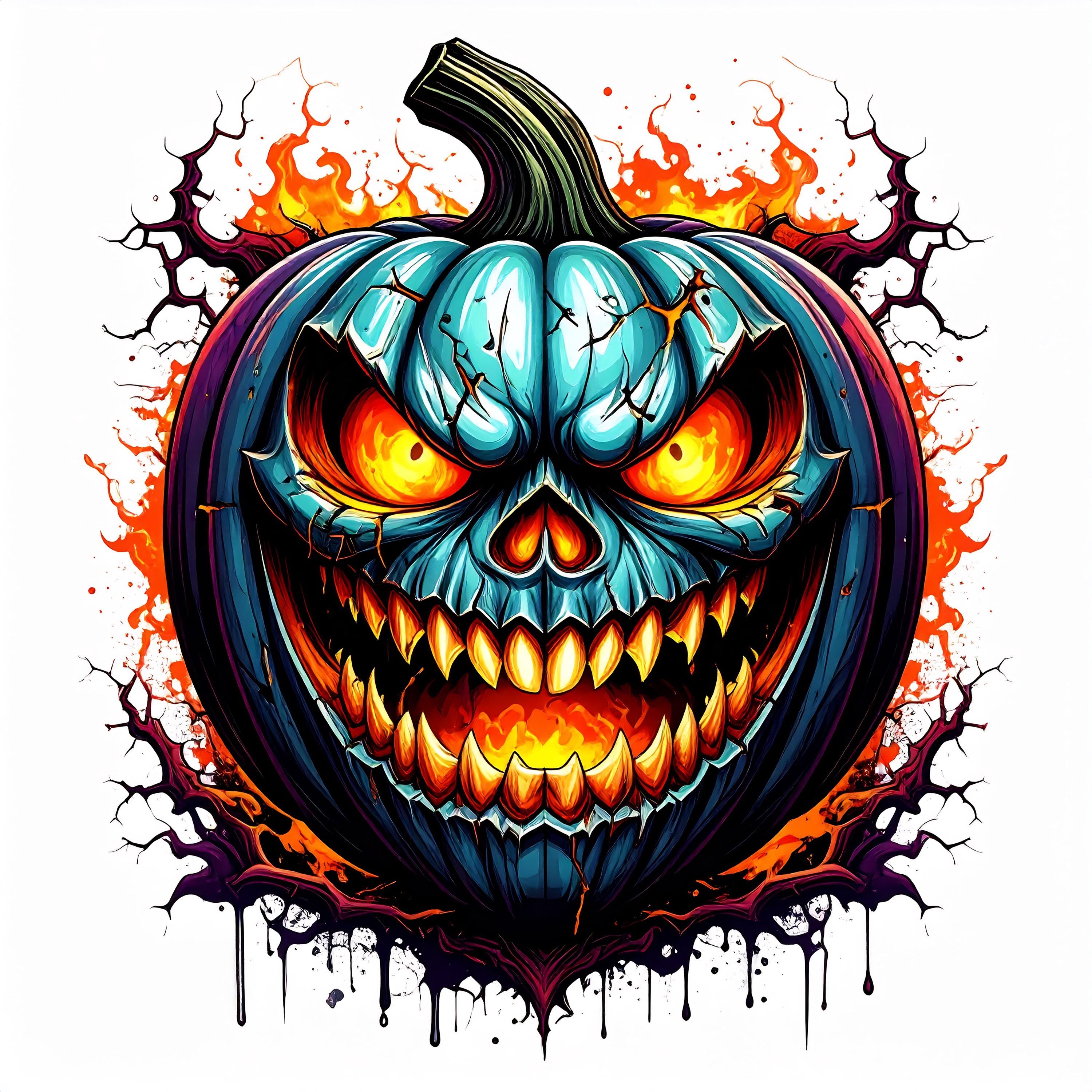 Monster Pumpkin Clipart With Glowing Eyes and Mouth Creepy Horror ...
